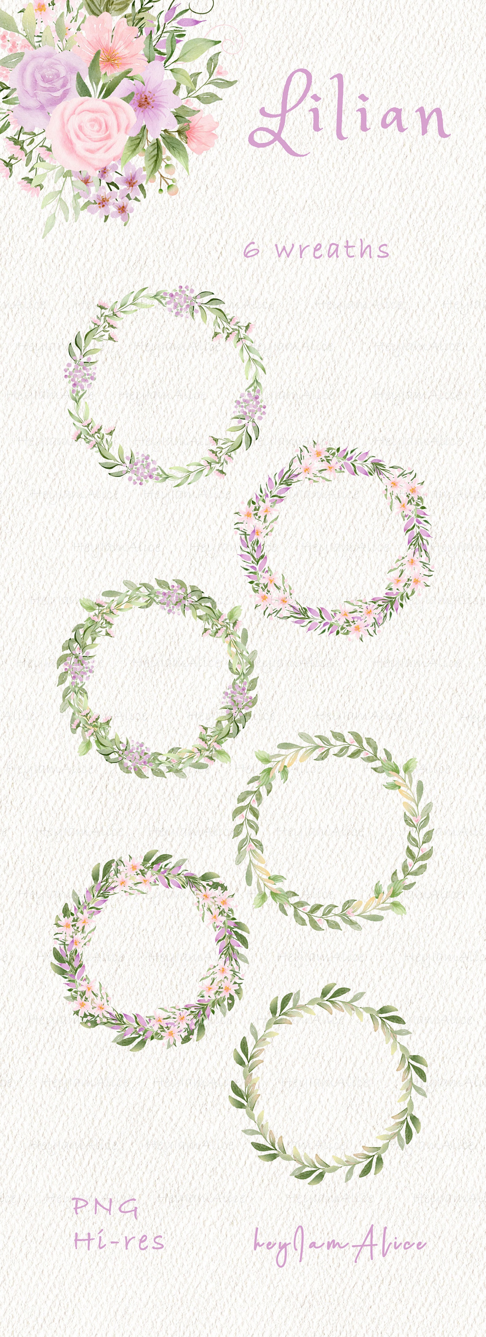 Pink Purple Flower Watercolor Clipart Soft Pink Floral PNG | Etsy