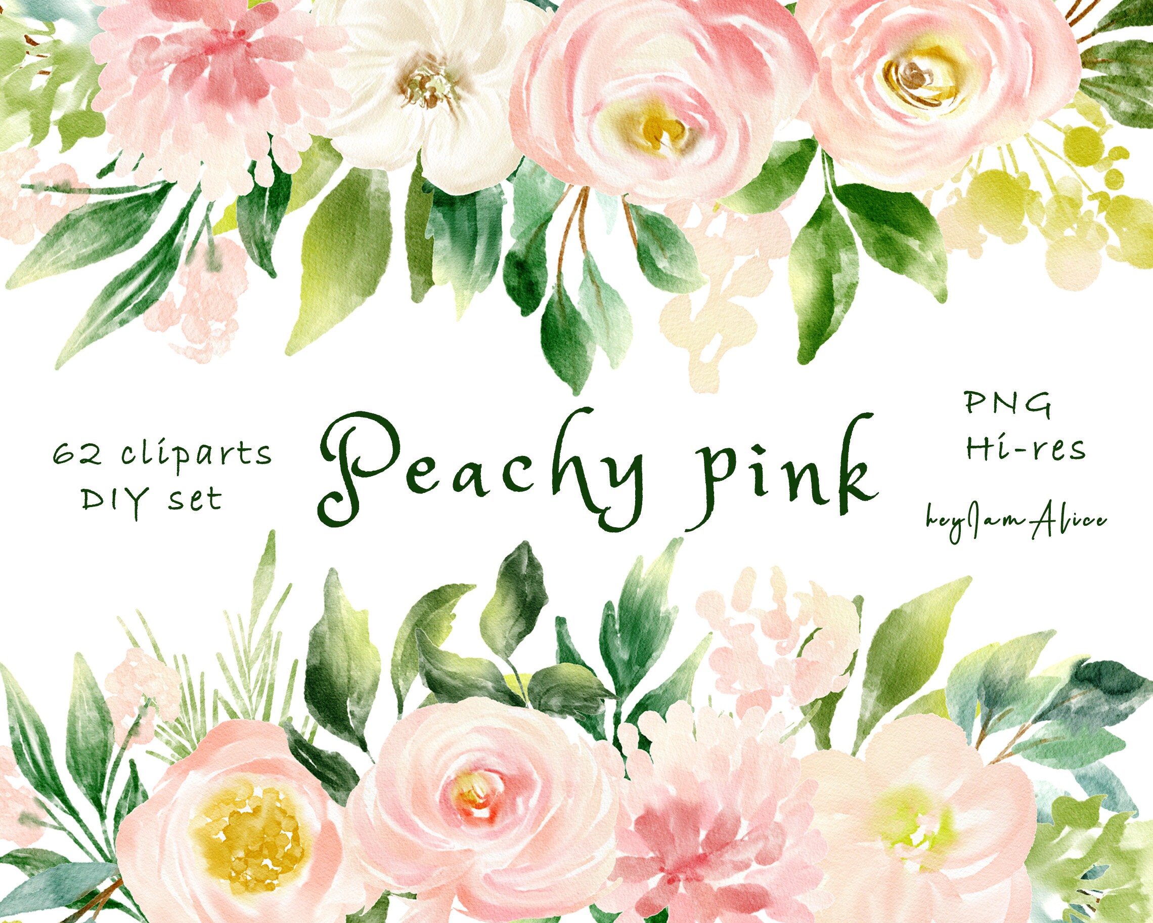Peach Pink Watercolor Flower Clipart, FREE COMMERCIAL Use, Greenery ...