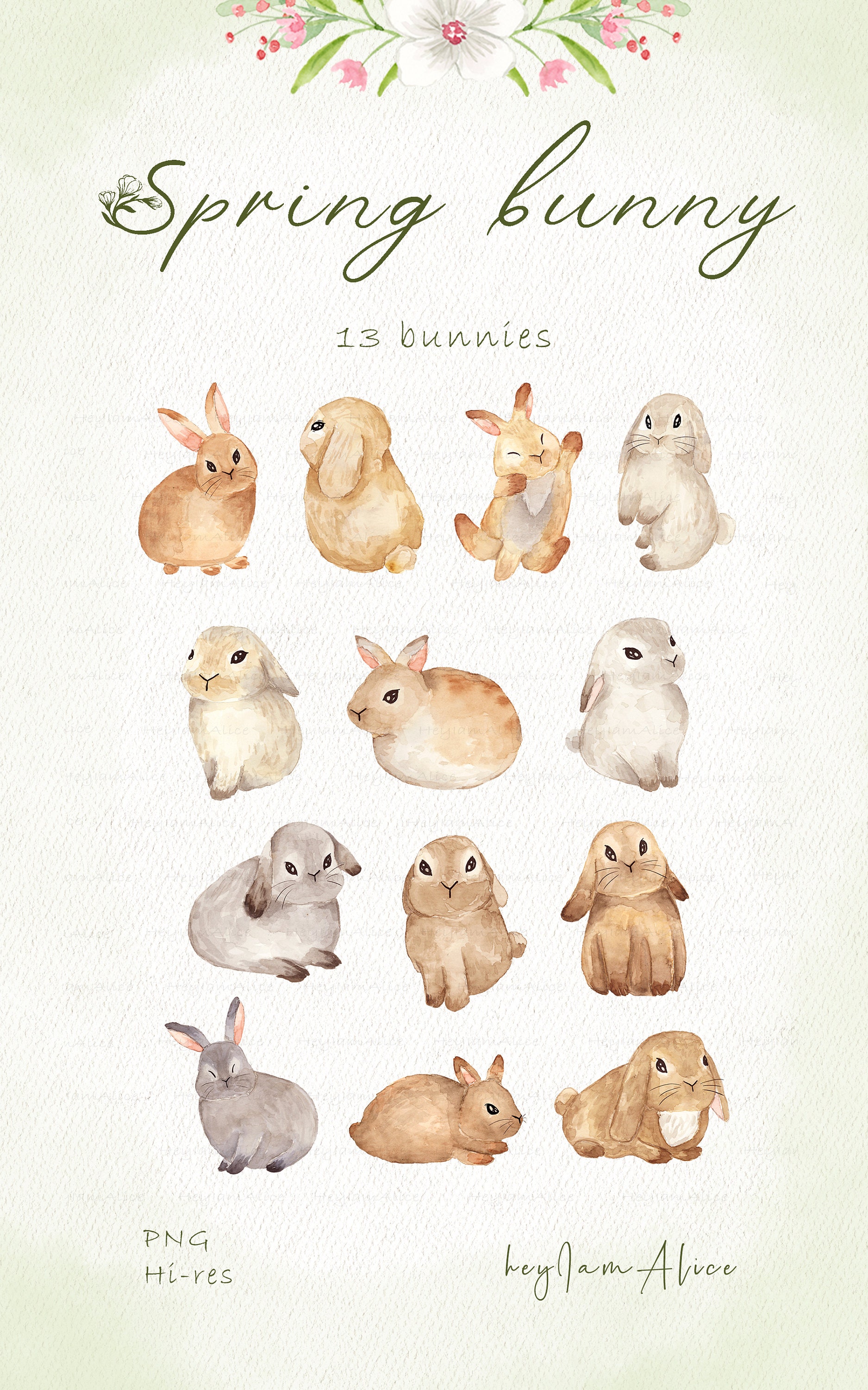 Baby Bunny Clipart, Watercolor Rabbit PNG, Spring Bunny, Bunny Easter ...