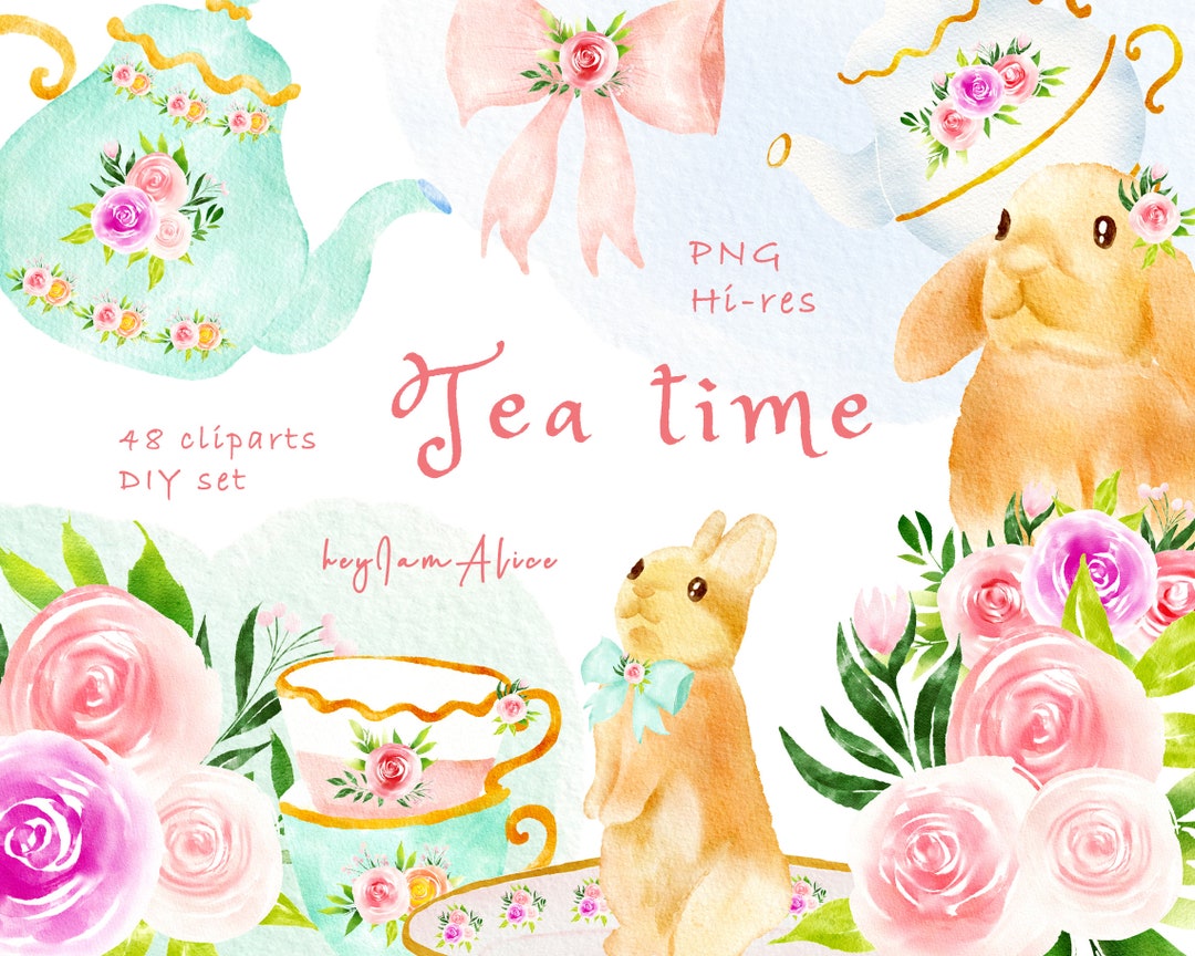 Tea Time Watercolor Clipart, FREE COMMERCIAL Use, Tea Party Clipart ...
