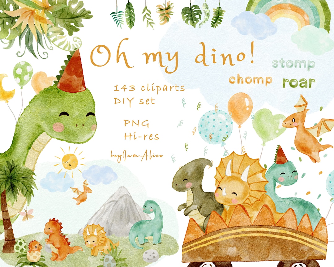 Baby Dinosaurs Watercolour Clipart, Cute Dinosaurs, Dino Decor ...