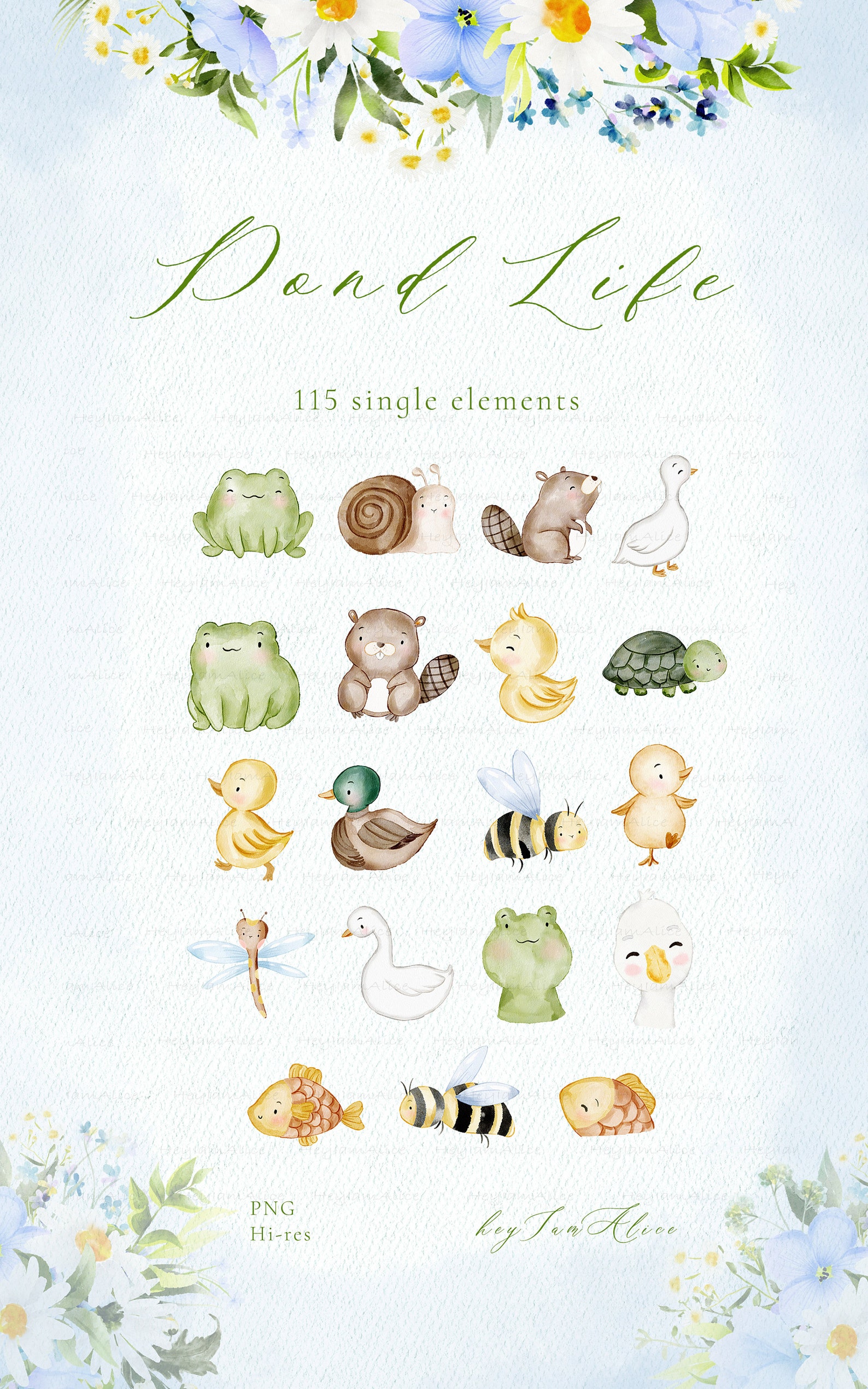 Pond Life Clipart Frog PNG Graphic Frog Princess PNG Duck - Etsy