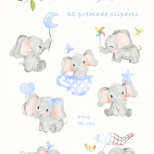 Baby Elephant Clipart, Blue Watercolor Elephant PNG, FREE COMMERCIAL ...