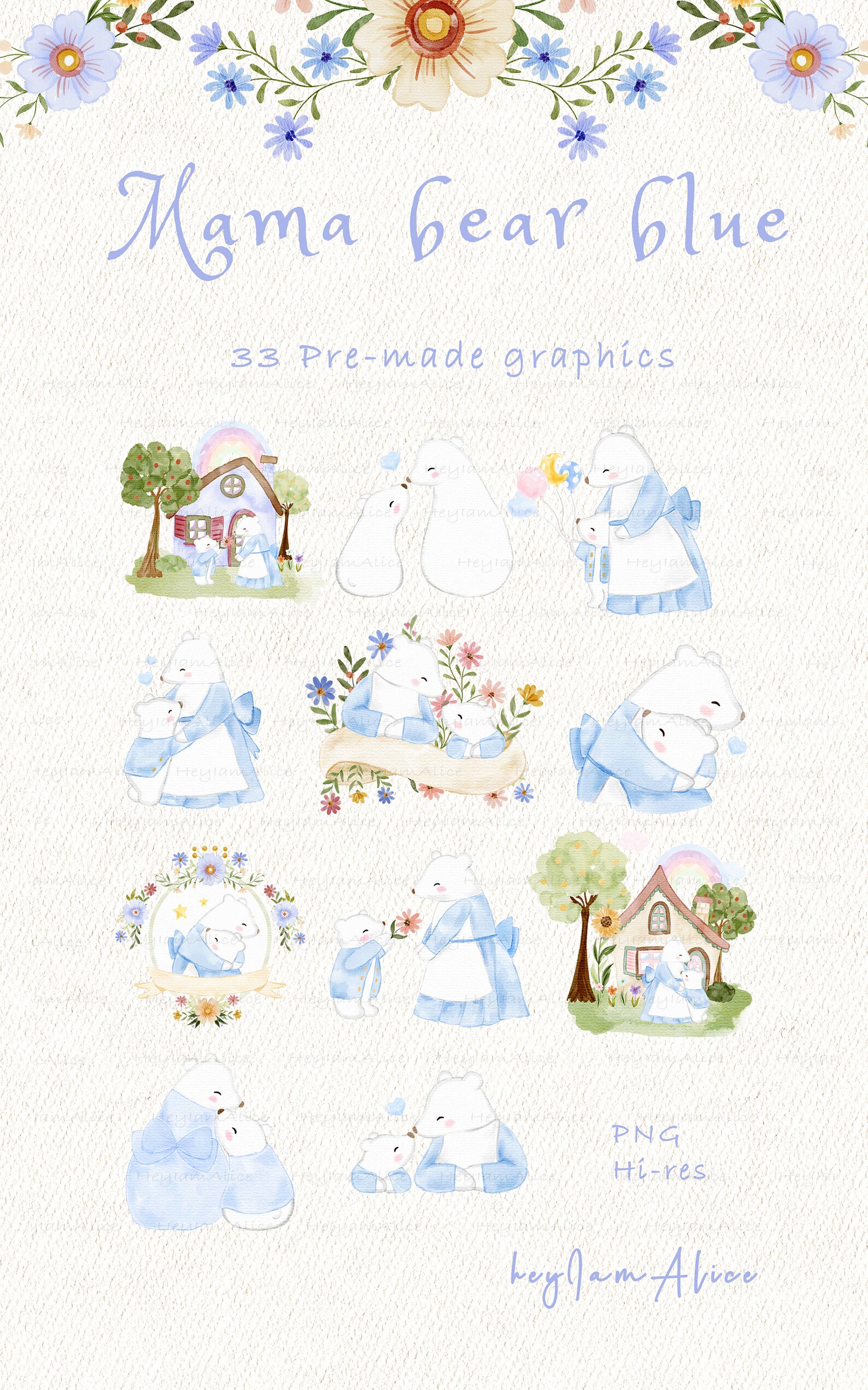 Mother and Baby Watercolor Clipart Mommy and Baby Bear PNG - Etsy