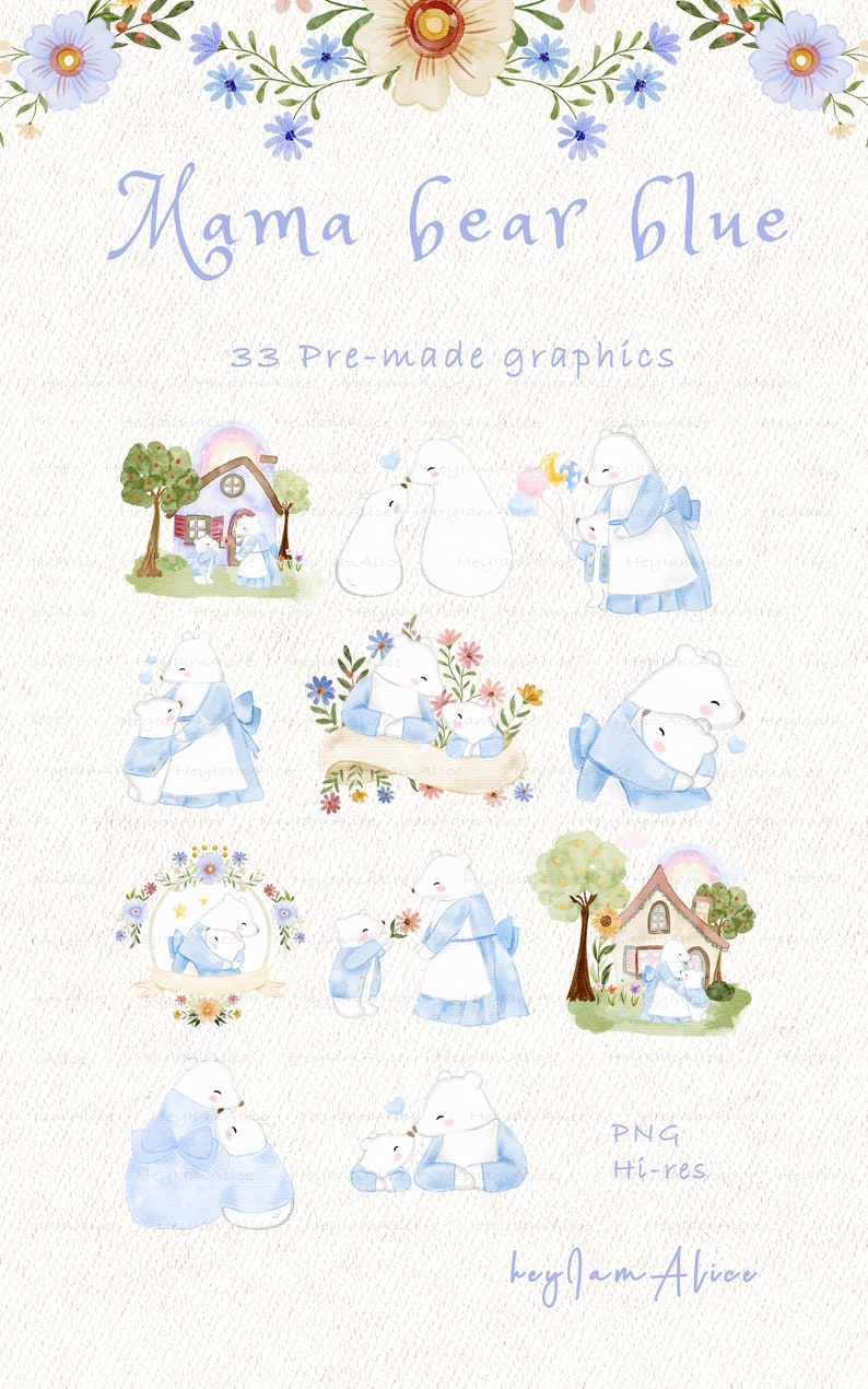 Mother and Baby Watercolor Clipart Mommy and Baby Bear PNG - Etsy