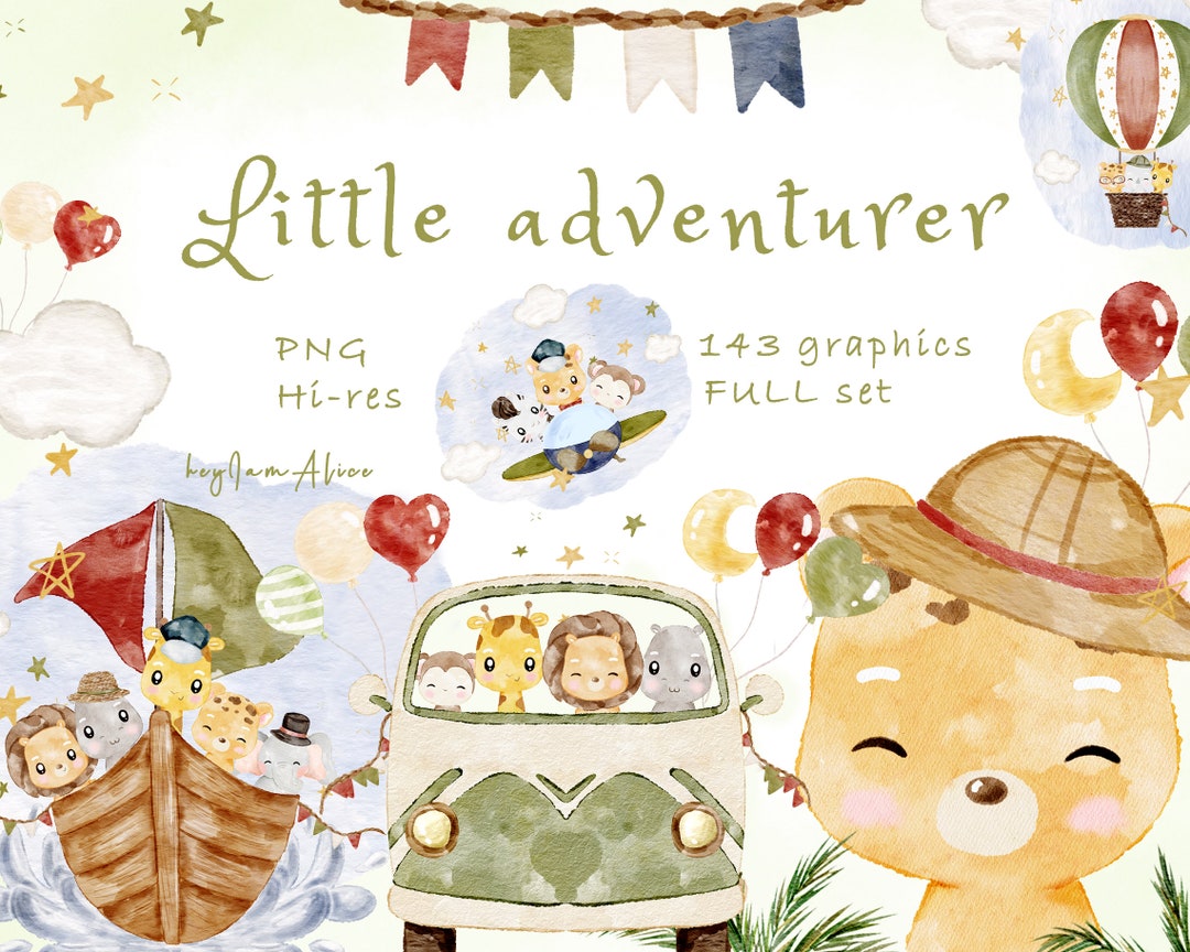 Jungle Watercolor Animal Clipart, Jungle Nursery, Plane Car Baby Shower ...