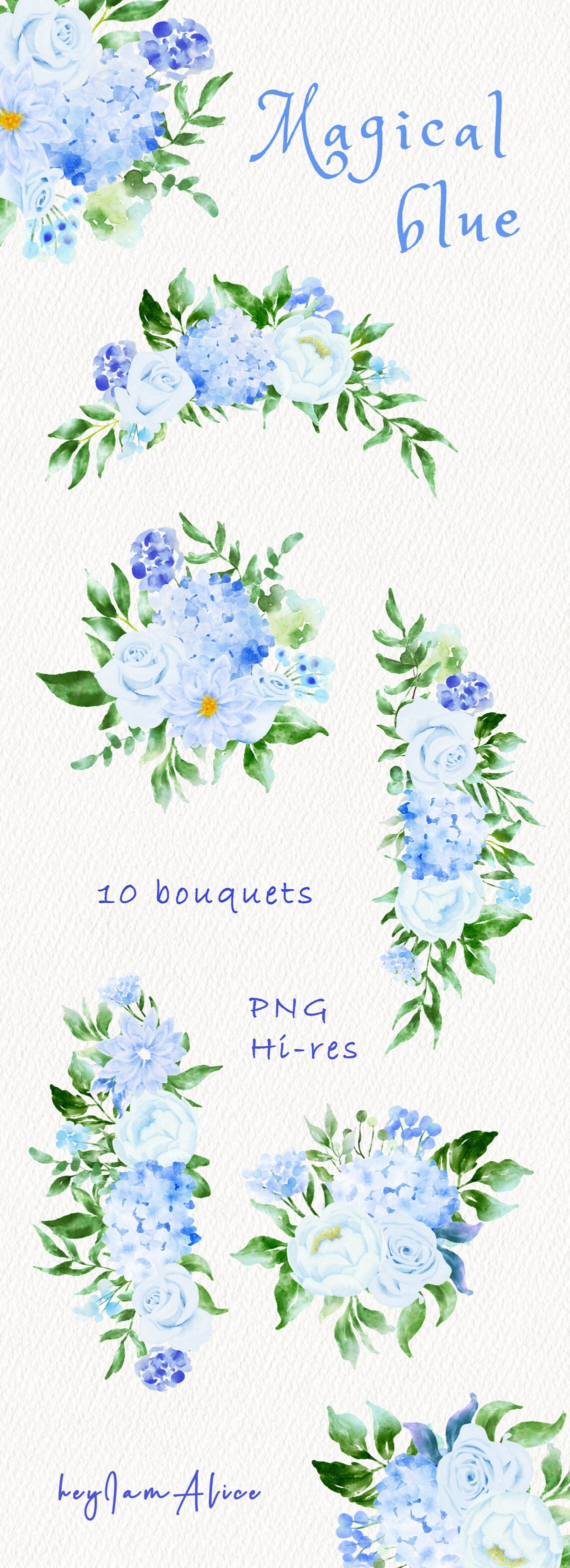 Blue Floral Watercolor Clipart, FREE Commercial Use, Greenery Clipart ...