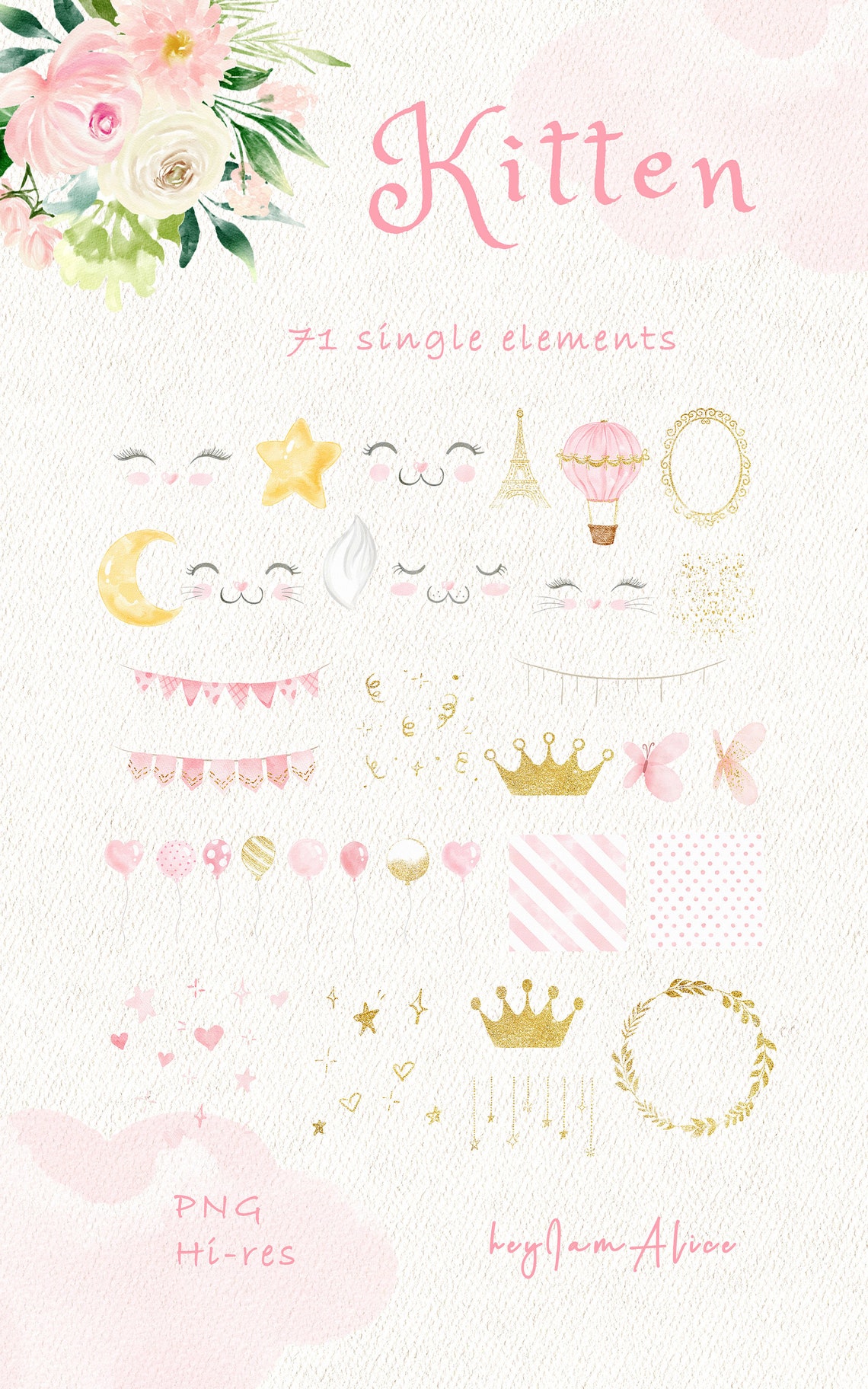Baby Cat Watercolor Clipart, Kitten Graphic PNG, Cute Cat, Little ...