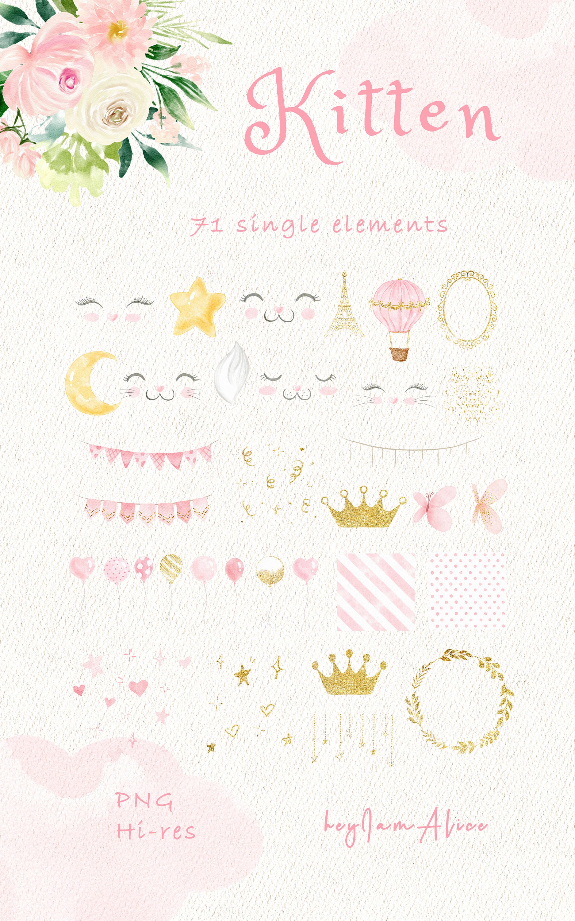 Baby Cat Watercolor Clipart Kitten Graphic PNG Cute Cat | Etsy