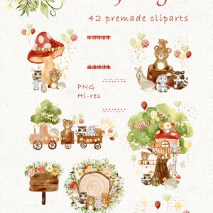 Woodland Animal Watercolor Clipart, Forest Baby Nursery, Cute Baby ...