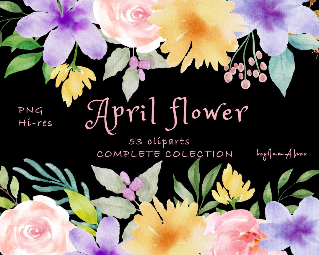 APRIL FLOWER Watercolor Clipart,free Commercial Use,greenery Clipart ...