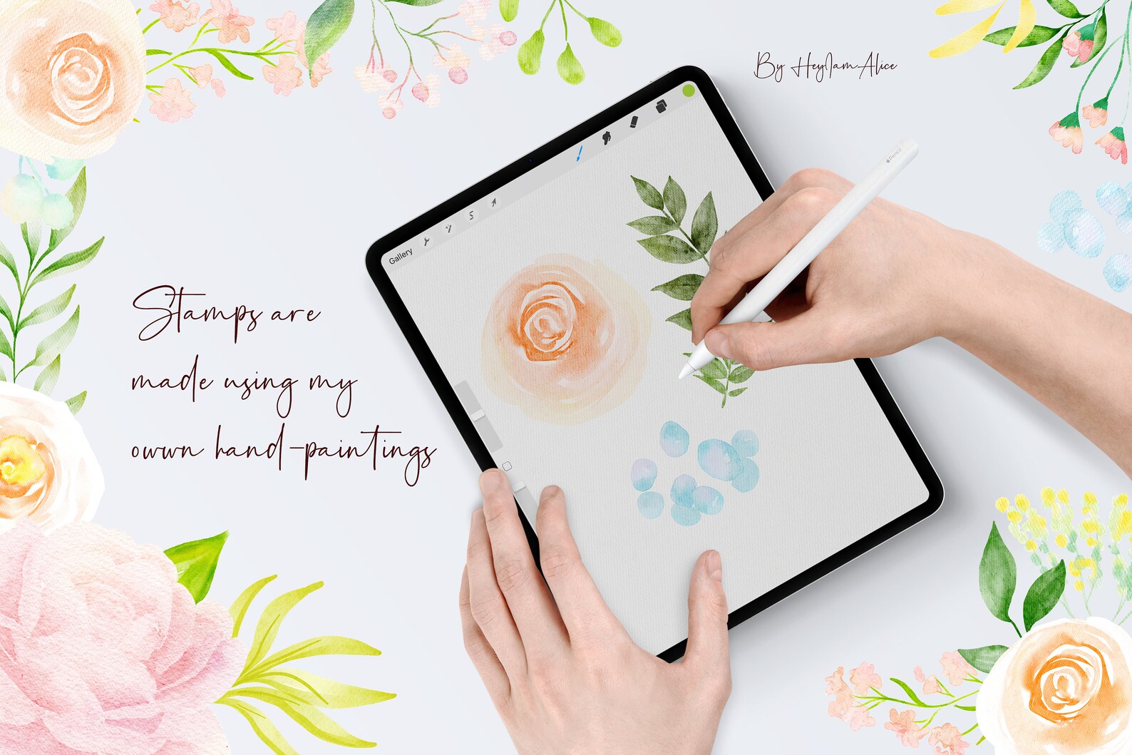 100 Realistic Watercolor Stamp Procreate Brush, FREE COMMERCIAL Use ...