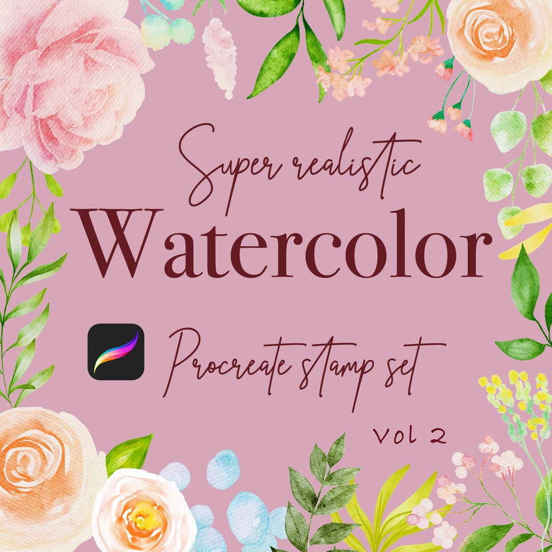 100 Realistic Watercolor Stamp Procreate Brush, FREE COMMERCIAL Use ...