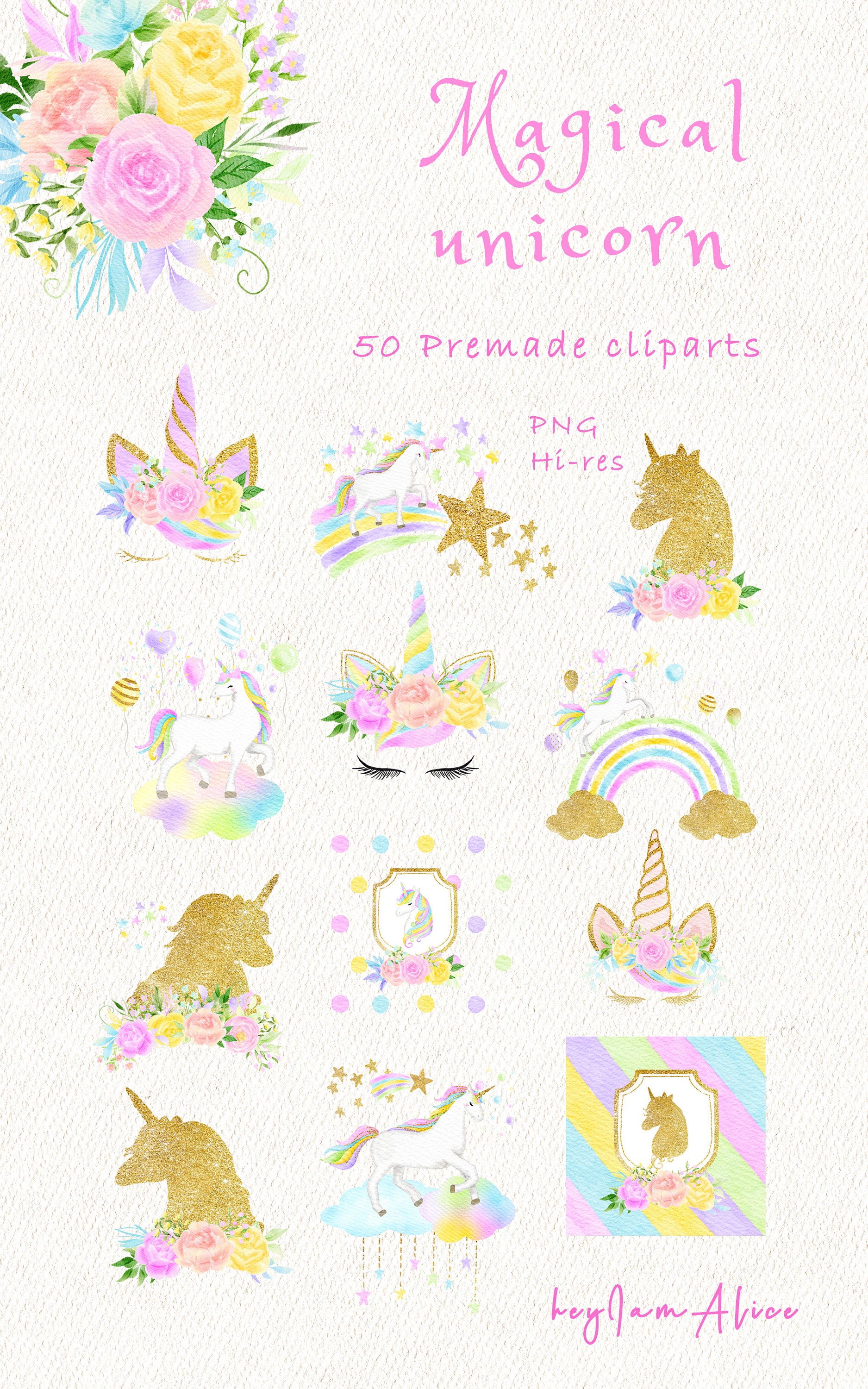 Unicorn Watercolor Clipart Rainbow Clipart Magical Unicorn - Etsy