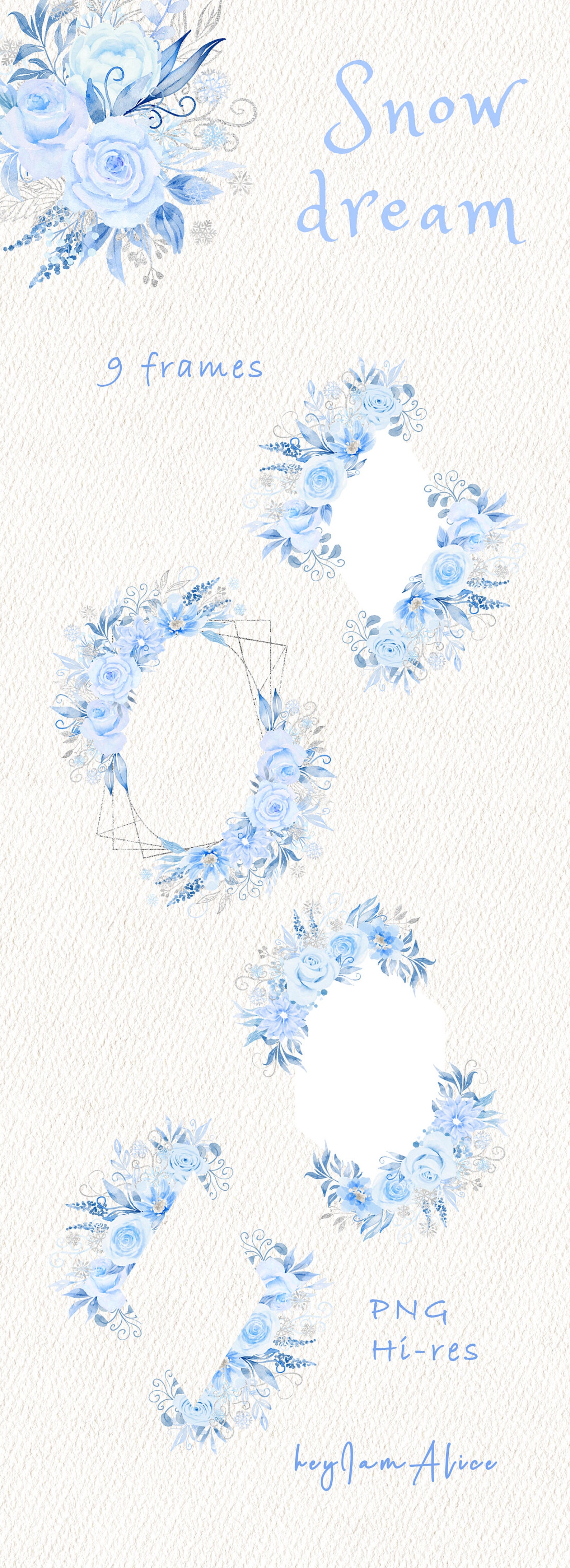 Blue Floral Watercolour Clipart Winter Flower PNG Blue Snow - Etsy