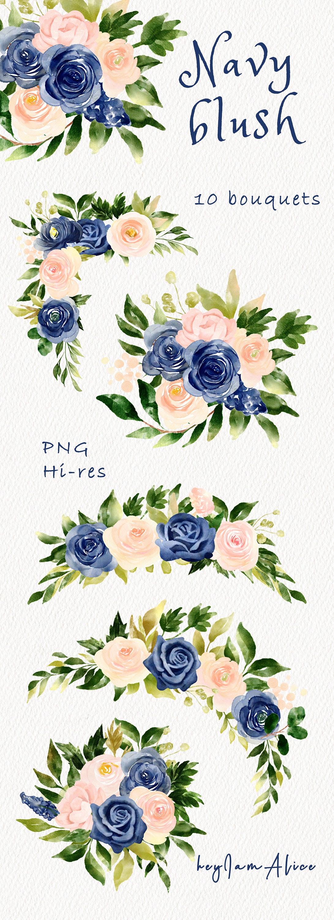 Navy Blush Flower Watercolor Clipart FREE COMMERCIAL Use - Etsy