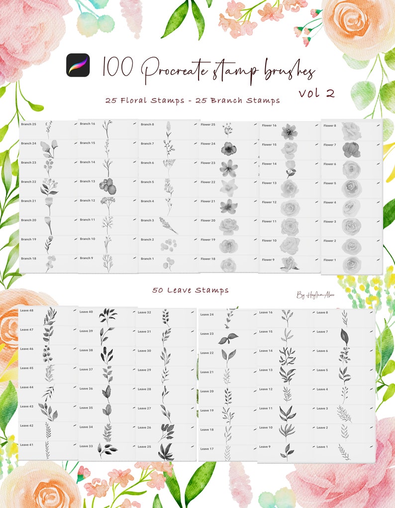 100 Realistic Watercolor Stamp Procreate Brush FREE | Etsy