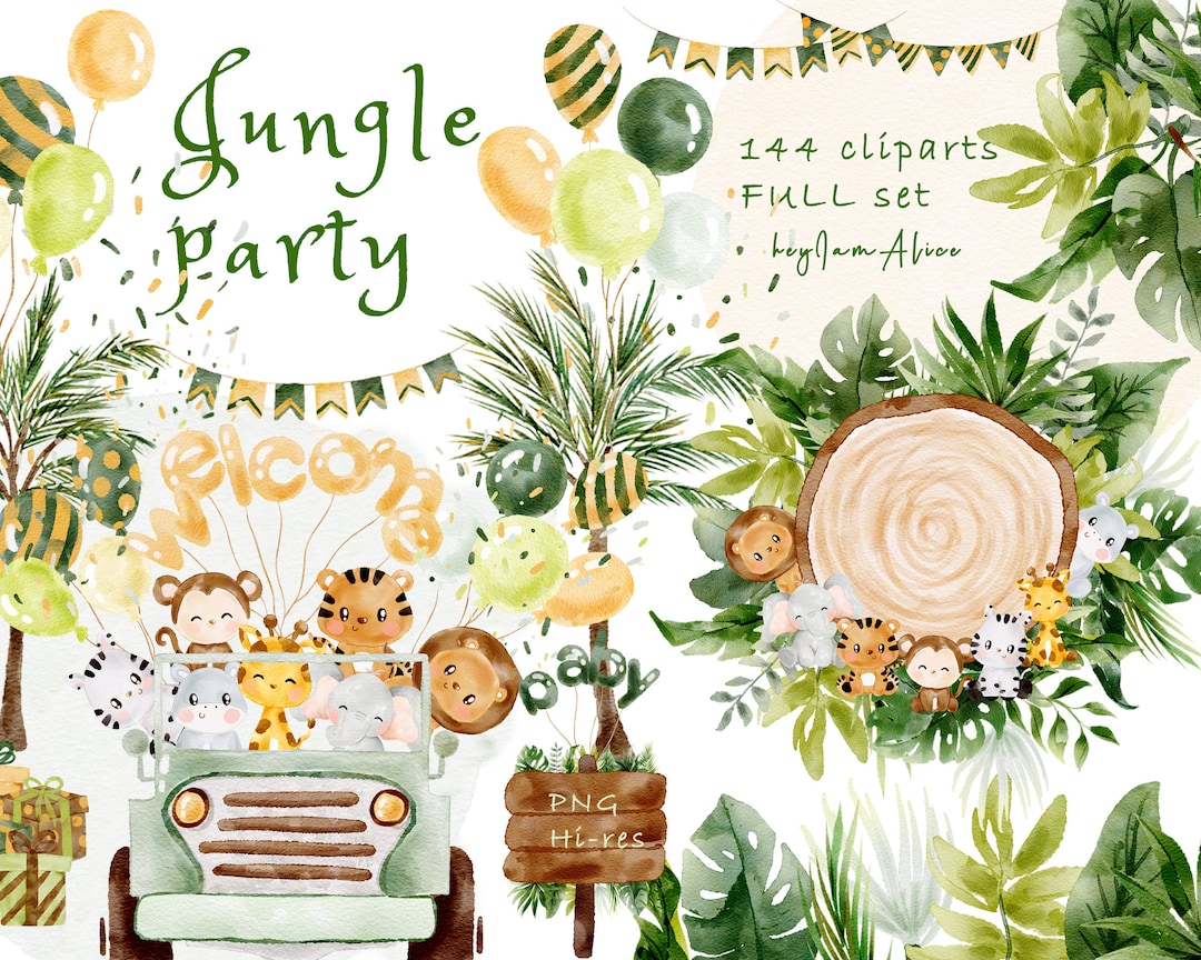 Jungle Watercolor Animal Clipart, Jungle Nursery, Jungle Baby Shower ...