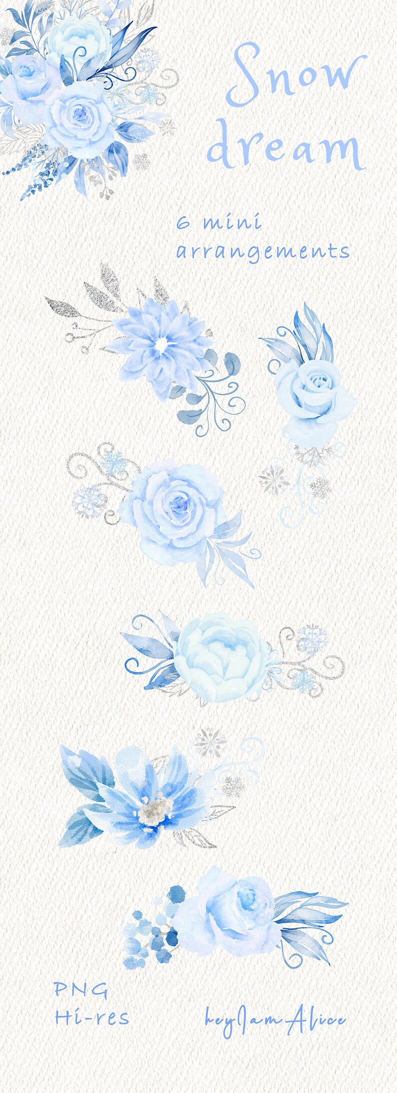 Blue Floral Watercolour Clipart Winter Flower PNG Blue Snow - Etsy