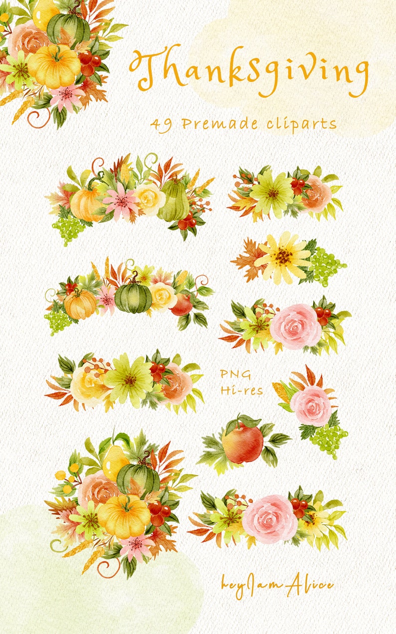 Thanksgiving Watercolour Clipart PNG Holiday Turkey Graphic - Etsy