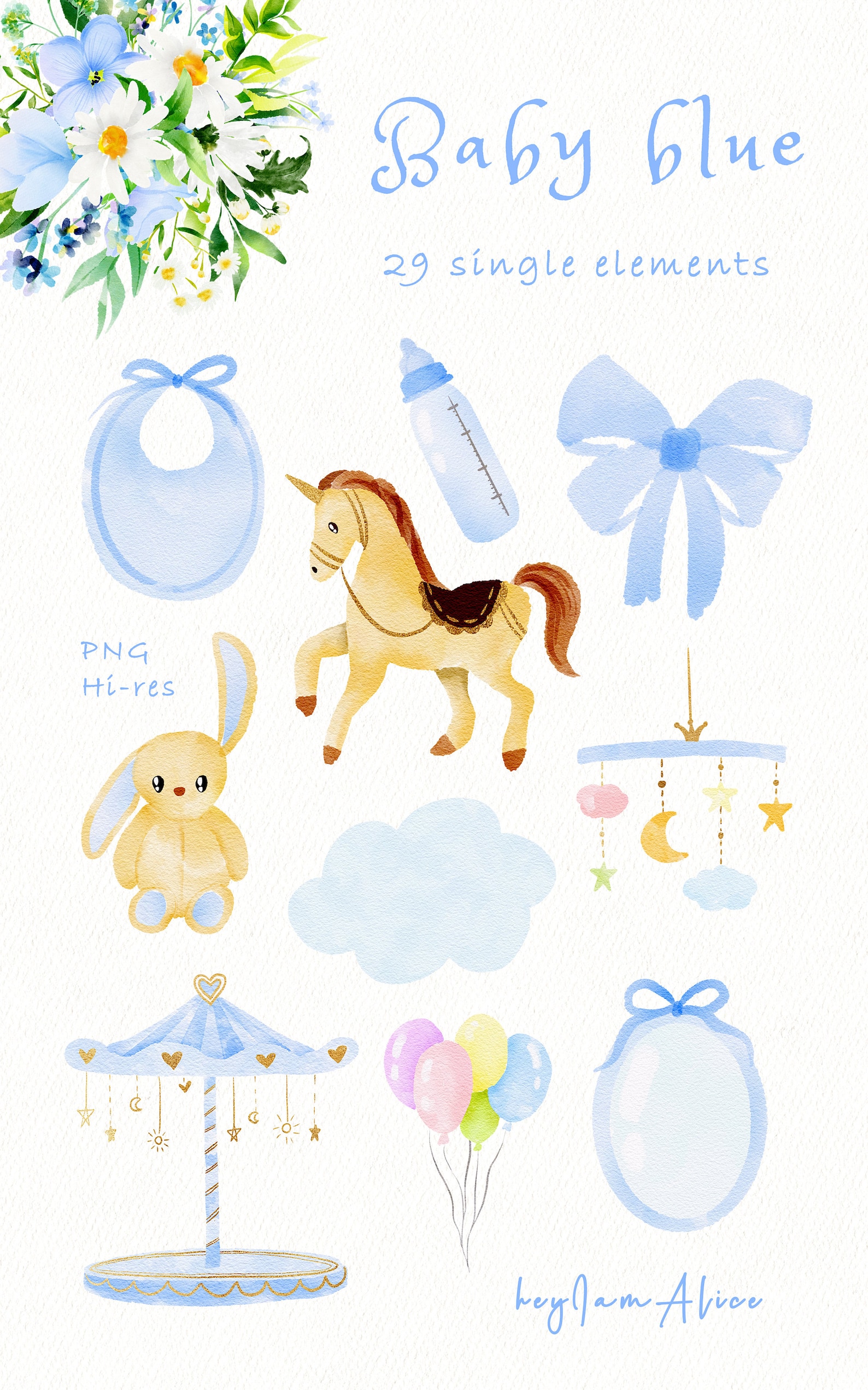 Baby Blue Clipart, Blue Watercolor Newborn PNG, FREE COMMERCIAL Use ...