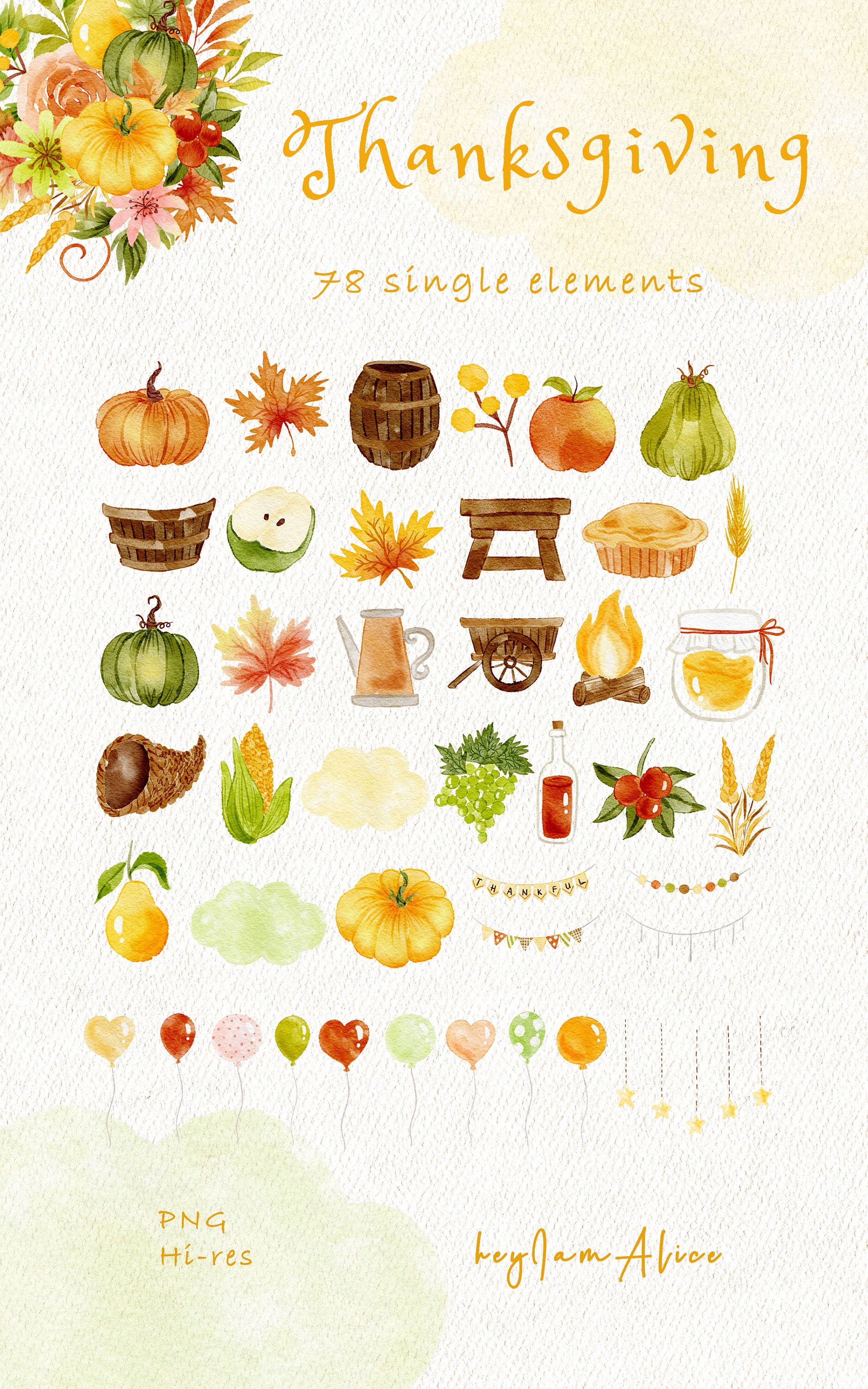 Thanksgiving Watercolour Clipart PNG Holiday Turkey Graphic - Etsy