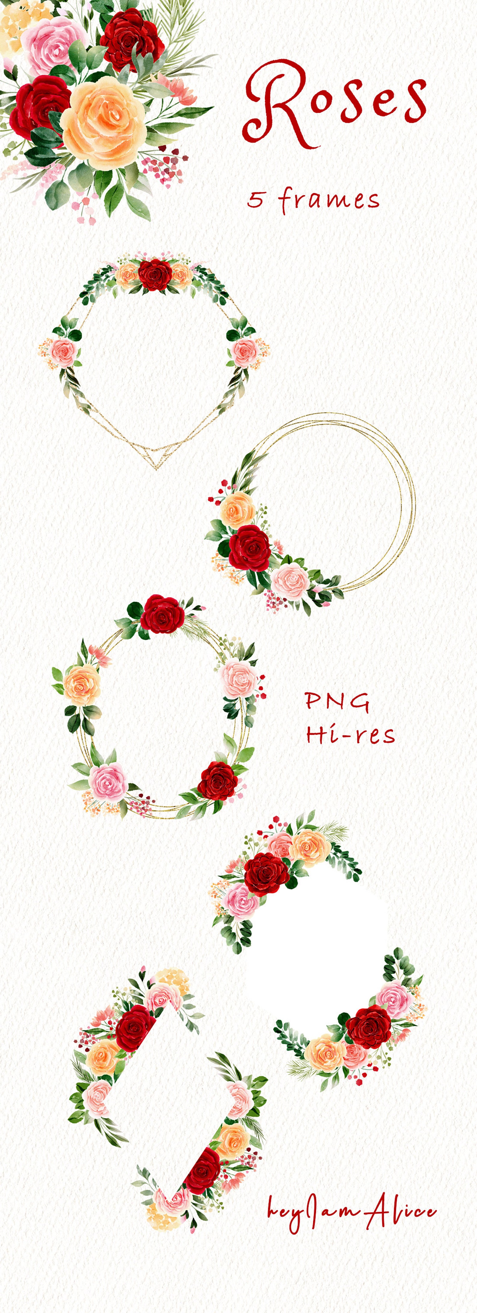 RED rose flower watercolor clipart rose floral PNG free | Etsy