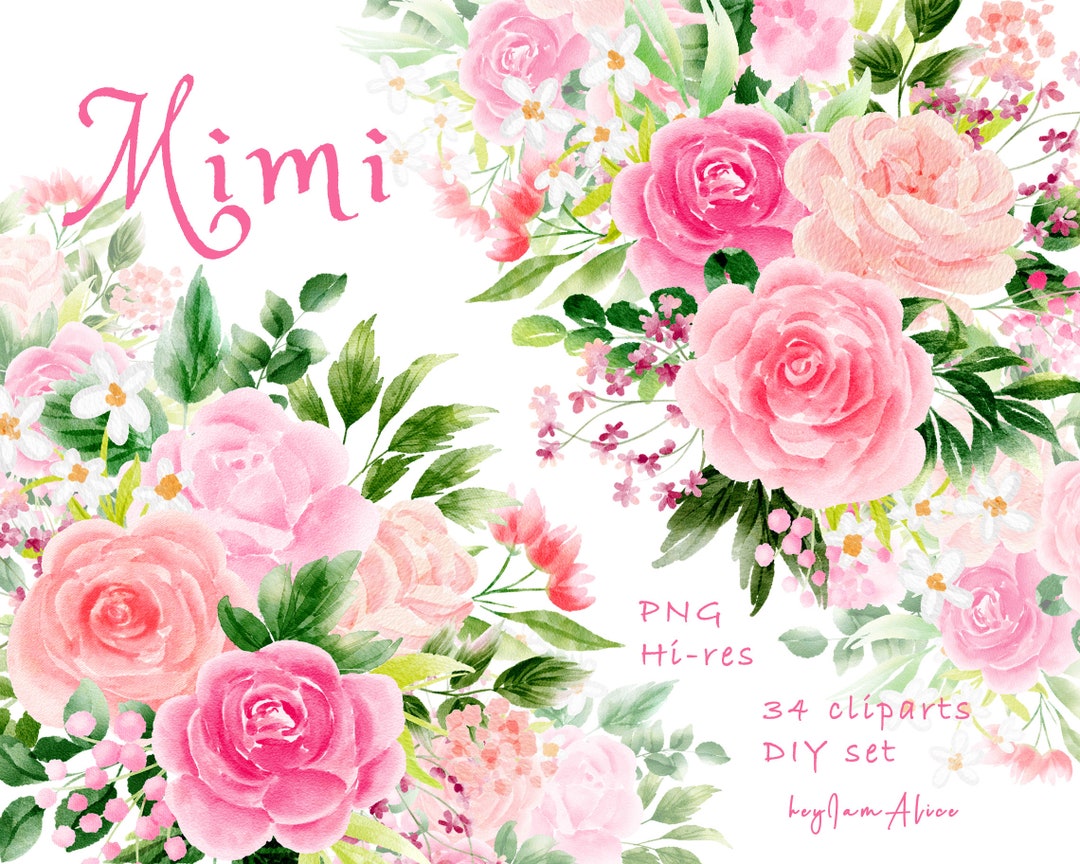 Pink ROSE Flower Watercolor Clipart, Soft Pink Floral PNG, Free ...