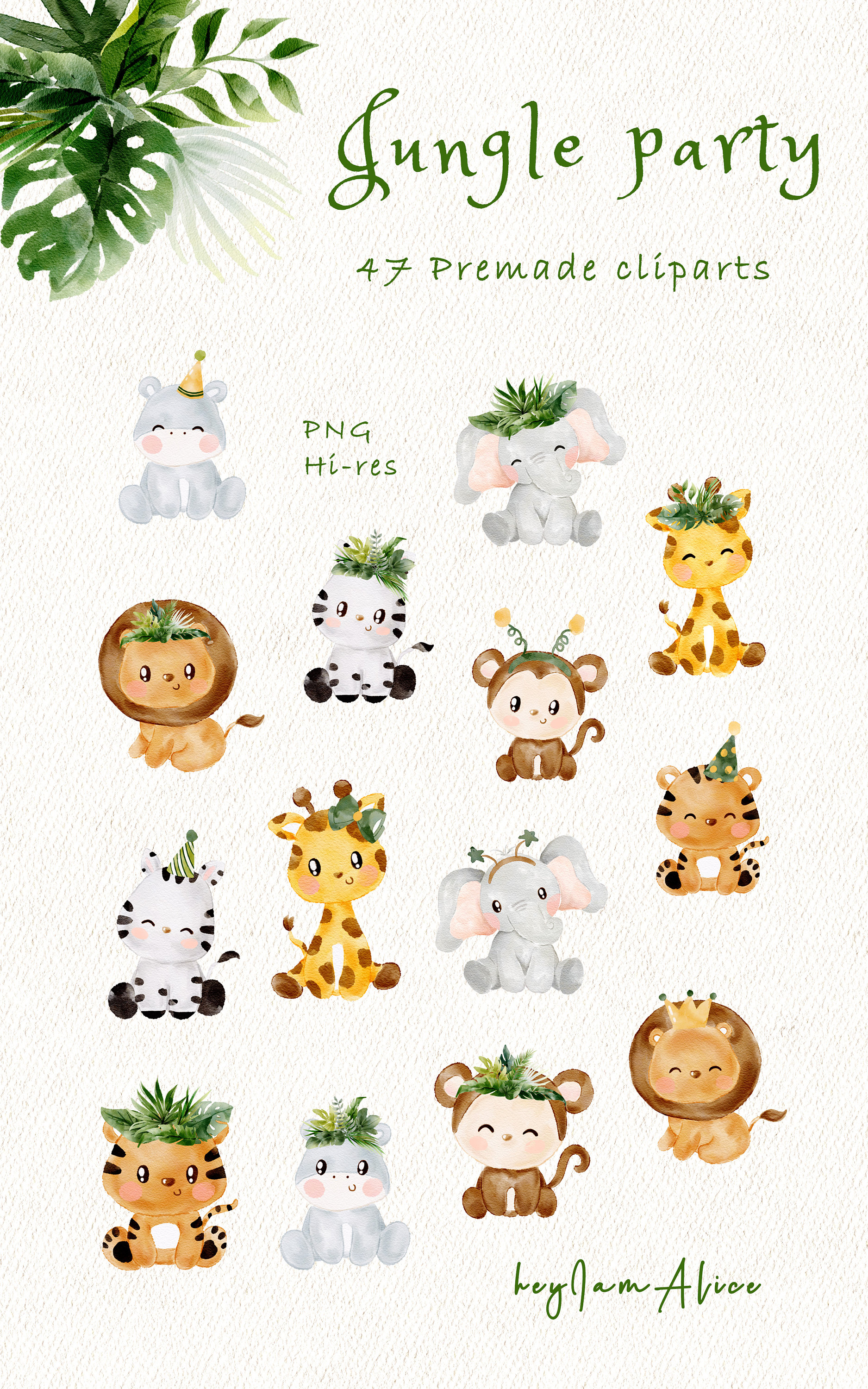 Jungle Watercolor Animal Clipart Jungle Nursery Jungle Baby - Etsy