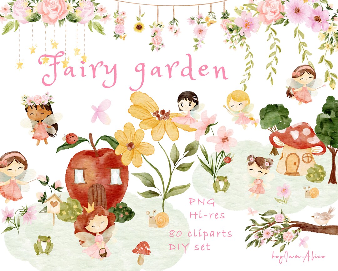 Fairy Garden Watercolor Clipart, Enchanted Forest, Fairy Tale Graphics ...