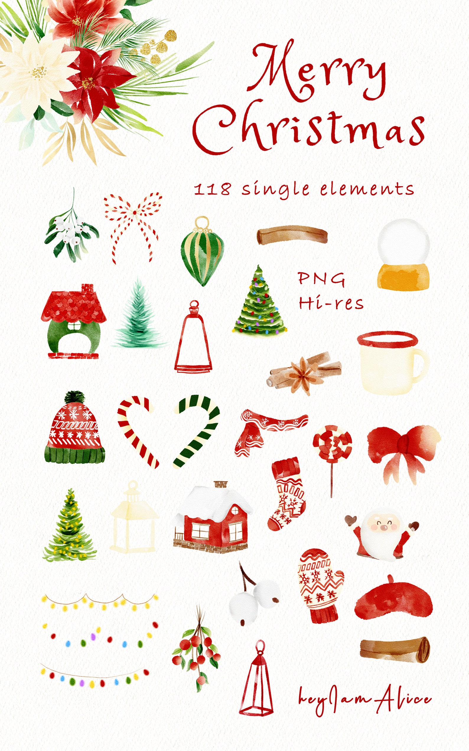 Christmas Clipart FREE COMMERCIAL Use Watercolor Merry X-mas - Etsy