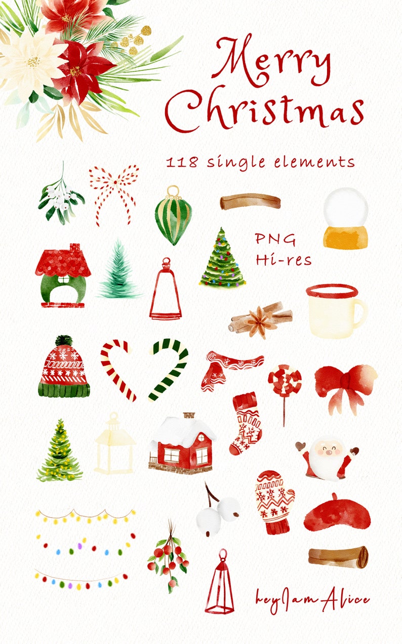 Christmas Clipart, FREE COMMERCIAL Use, Watercolor Merry X-mas Clipart ...