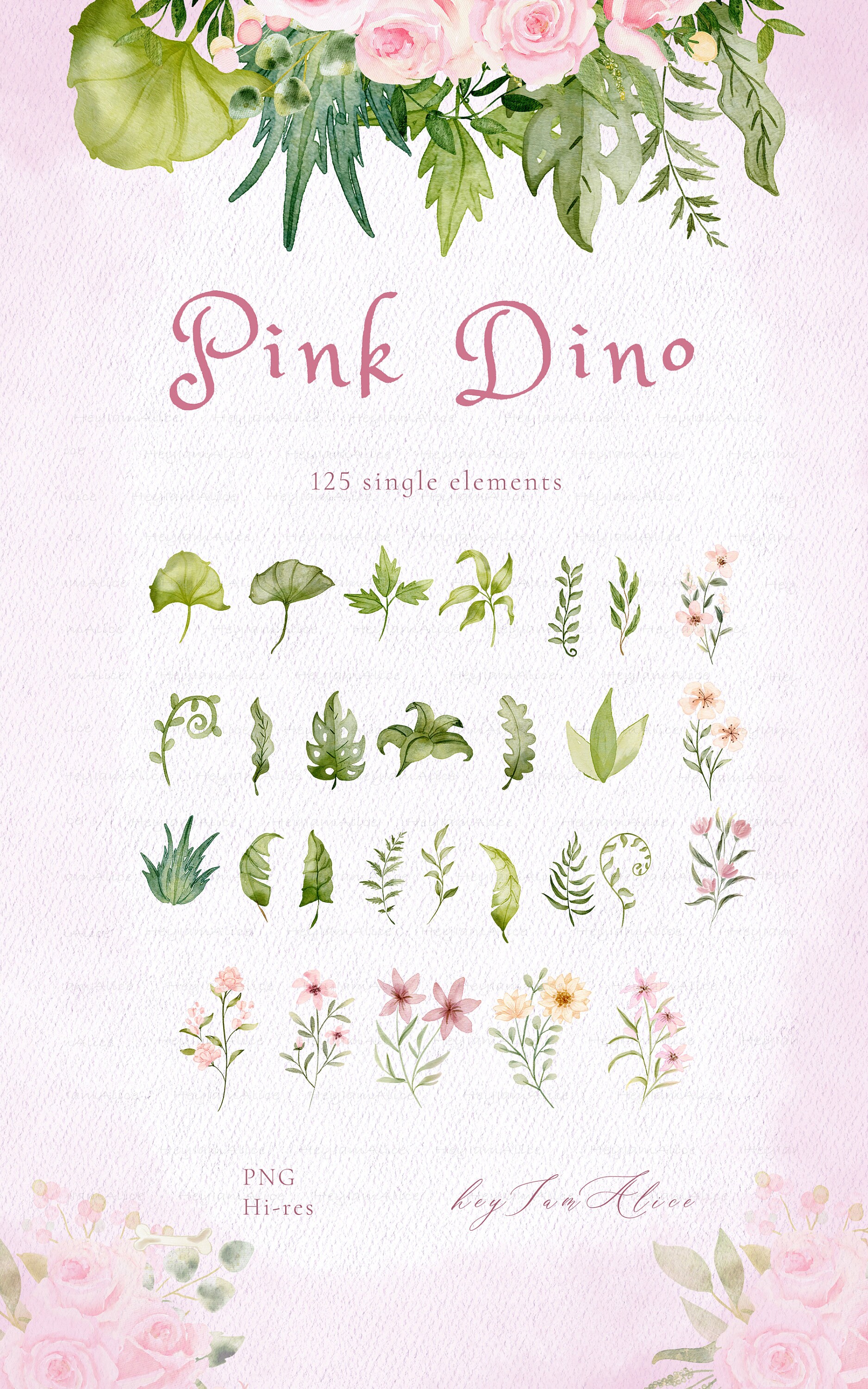 Baby Pink Dinosaurs Watercolour Clipart Cute Girl Dinosaurs - Etsy