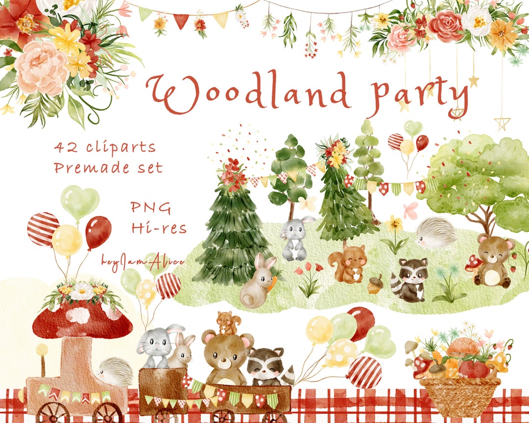 Woodland Animal Watercolor Clipart, Forest Baby Nursery, Cute Baby ...