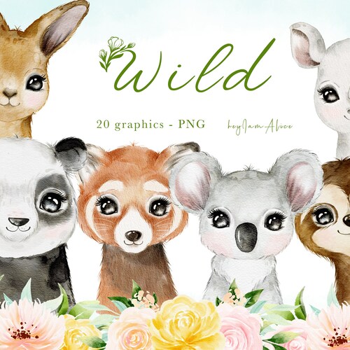 Jungle Watercolor Animal Clipart Jungle Nursery Safari Baby - Etsy