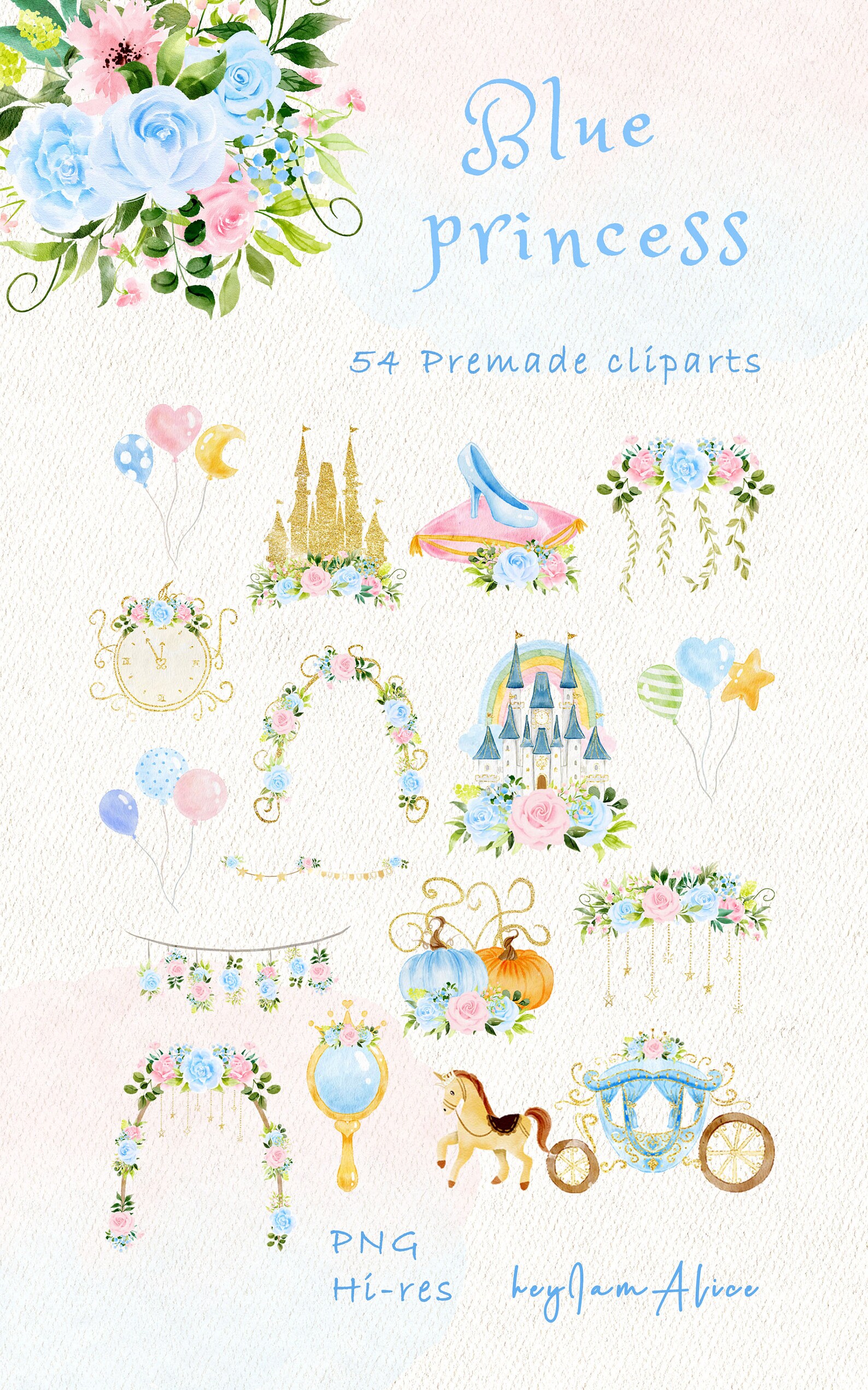 Princess and Prince Watercolour Clipart Fairy Tale Graphic | Etsy