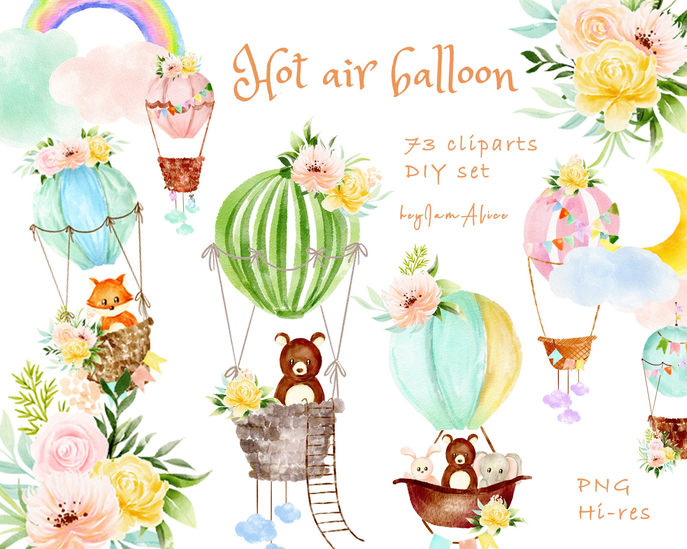 Hot Air Balloon Watercolor Clipart, FREE COMMERCIAL Use, Air Balloon ...