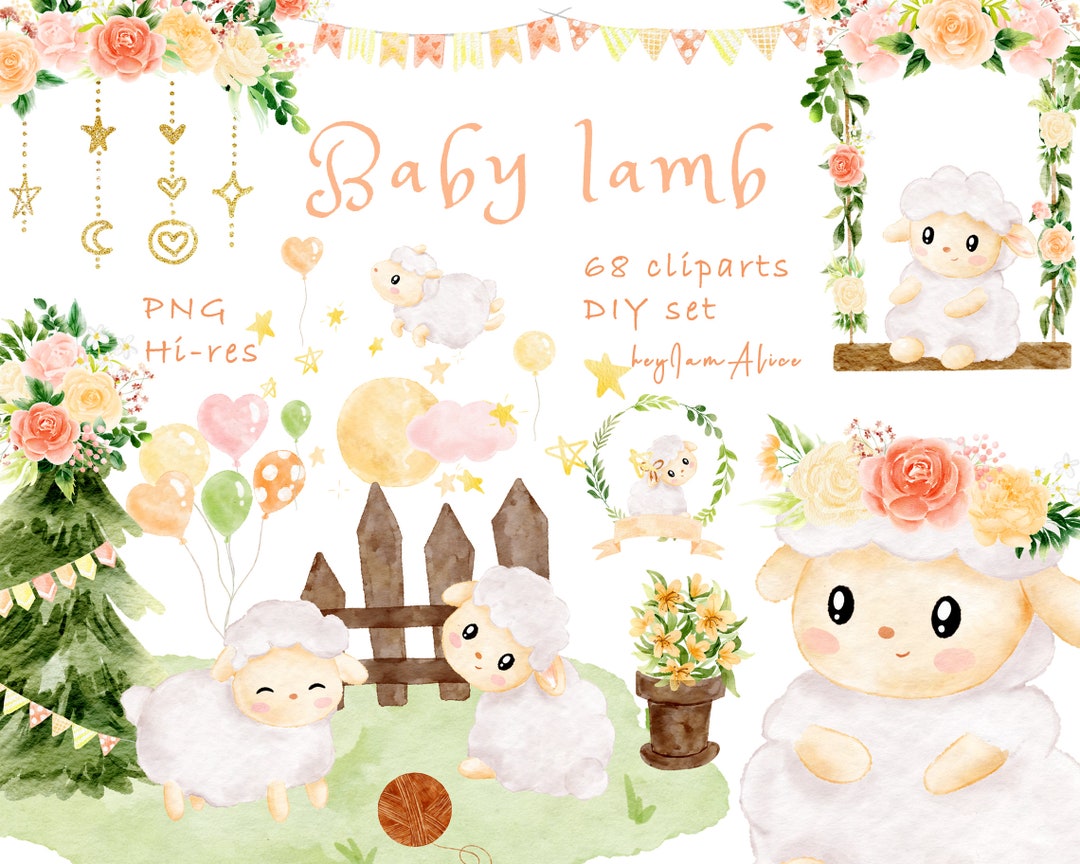 Baby Lamb Clipart, Watercolor Sheep PNG, Nursery Clipart, Baby Animal ...