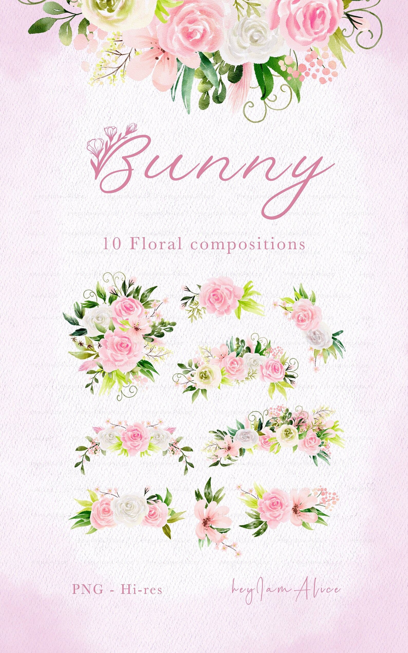 Baby Bunny Clipart Pink Watercolor Rabbit PNG Woodland - Etsy