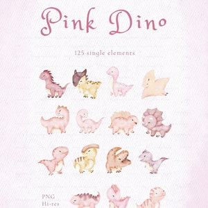 Baby Pink Dinosaurs Watercolour Clipart, Cute Girl Dinosaurs Pink ...
