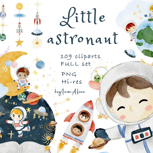 Watercolor Astronaut Space Clipart Boy Clipart Nursery - Etsy