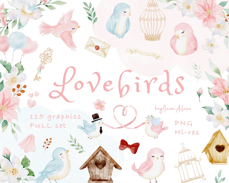 Love Birds Clipart PNG Valentine Watercolor Clipart PNG - Etsy