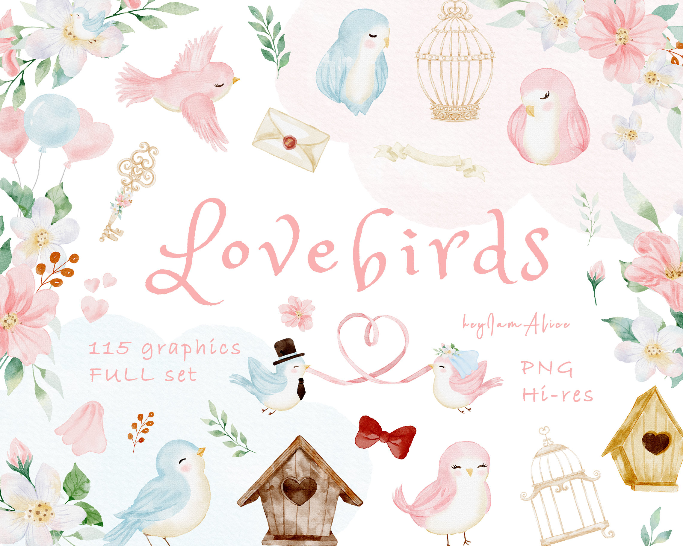 Teal Love Birds Clipart