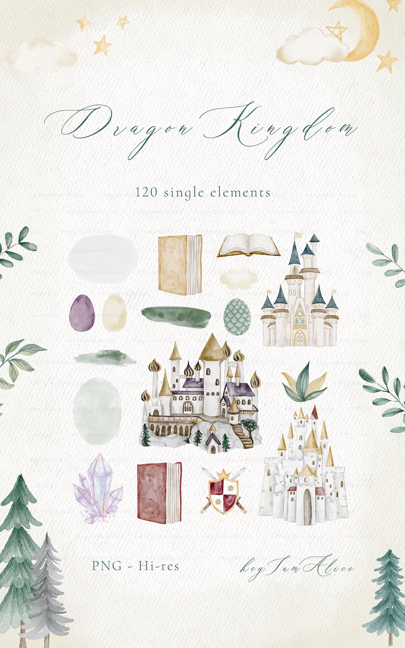 Dragon Watercolor Clipart Knight Digital Clipart Fairy Tale - Etsy