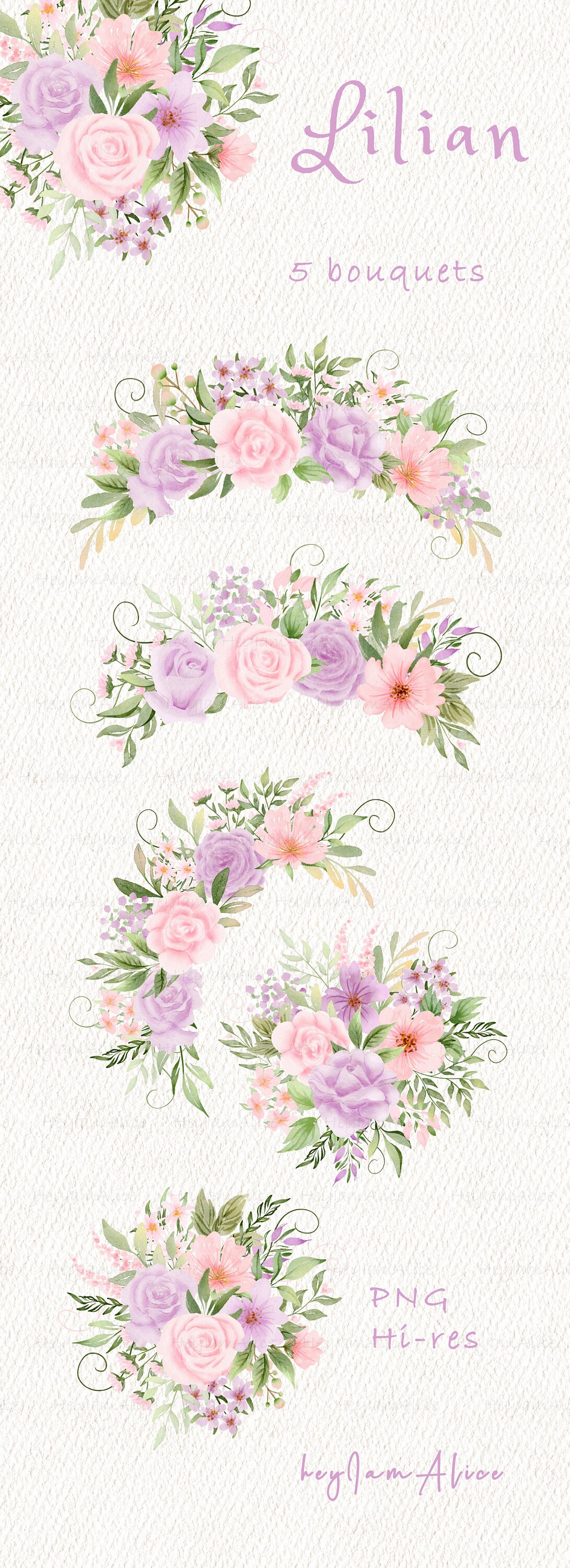 Pink Purple Flower Watercolor Clipart, Soft Pink Floral PNG, Wedding ...