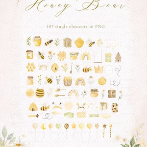 Bee and Honey Watercolor Clipart, Honey Bear Graphic PNG, Little Animal ...