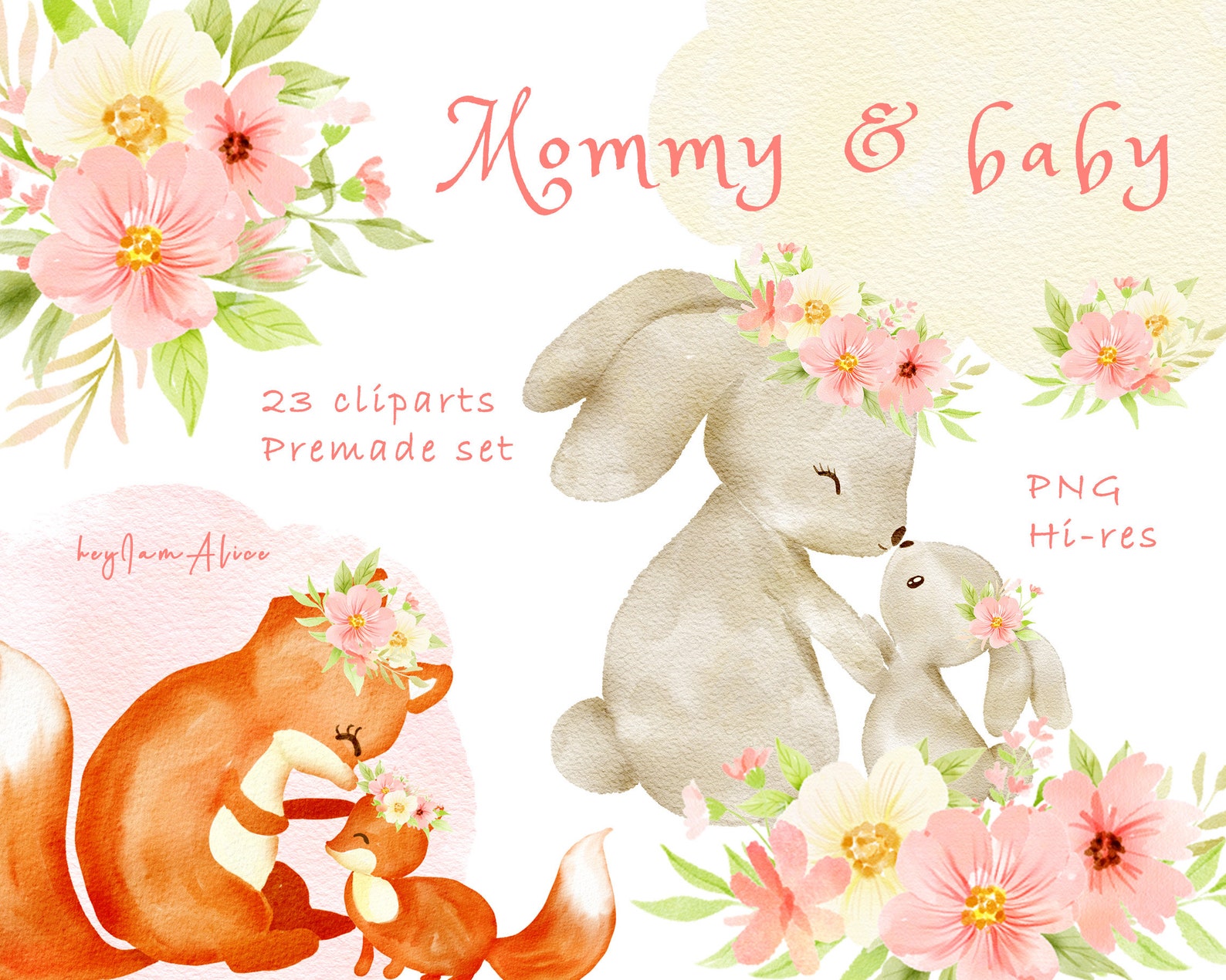 Mother and Baby Watercolor Clipart, Mommy and Baby Animal Clipart, FREE ...