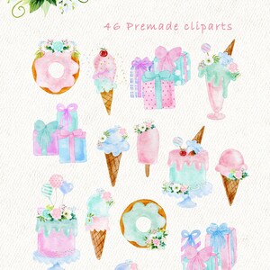 Bunny Watercolour Clipart, Ice Cream Graphic PNG, Baby Birthday Clipart ...