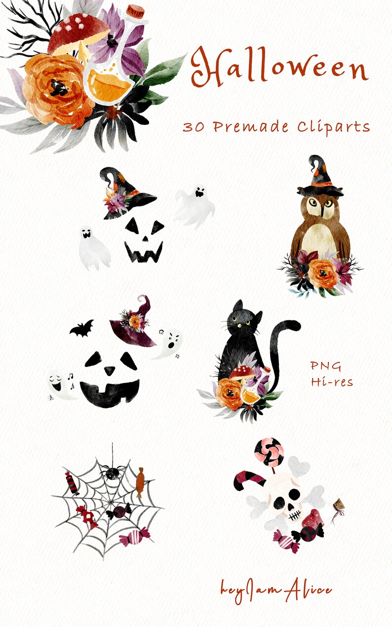 Halloween Clipart Watercolor Happy Halloween Spooky Clipart - Etsy