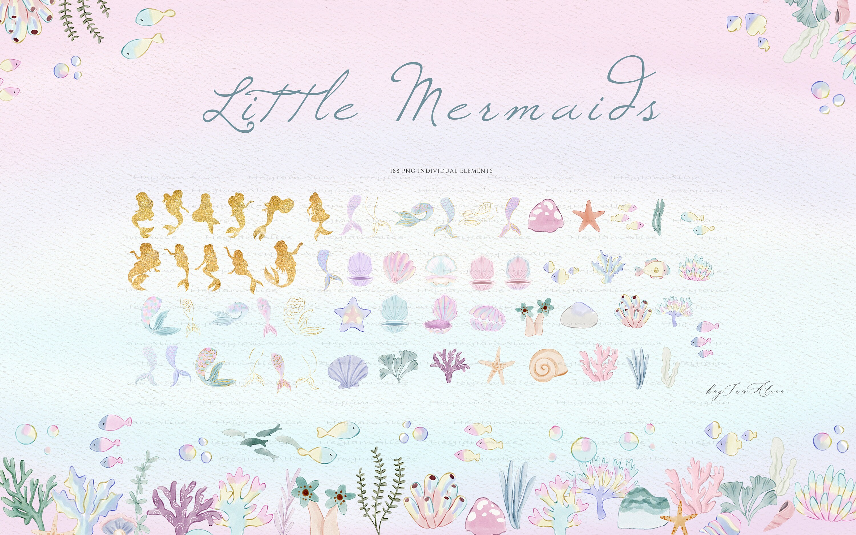Mermaid Clipart, Little Mermaid Watercolor Graphic, Nursery Clipart ...